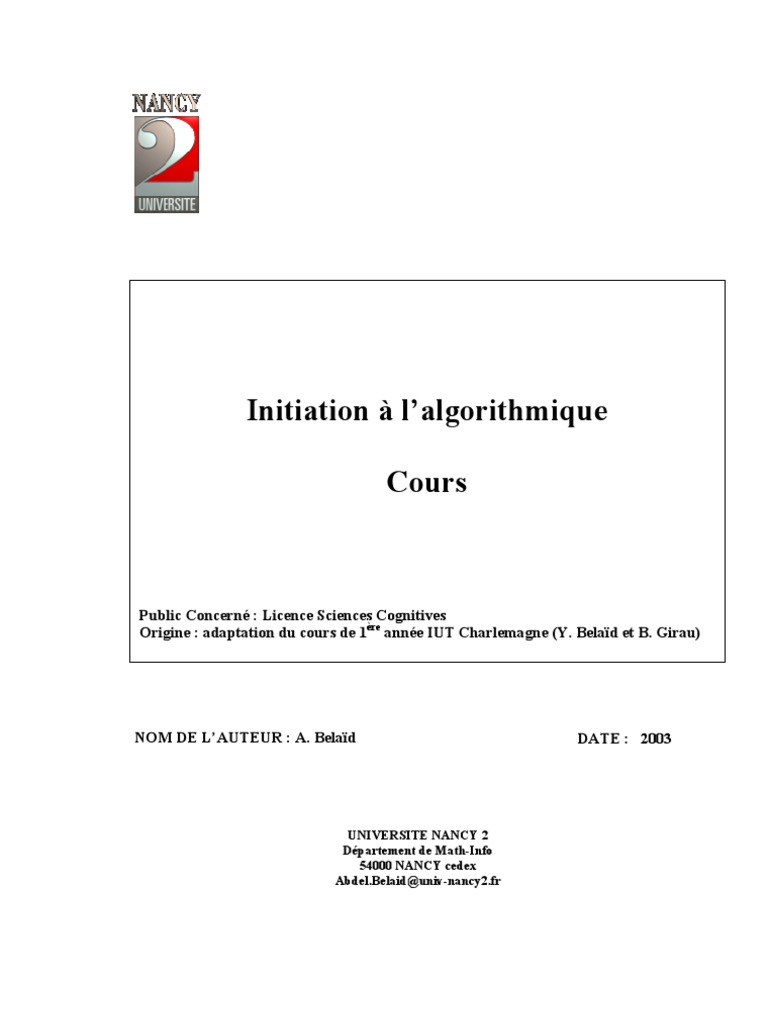 Cours Algo | PDF | Structure de contrôle | Division