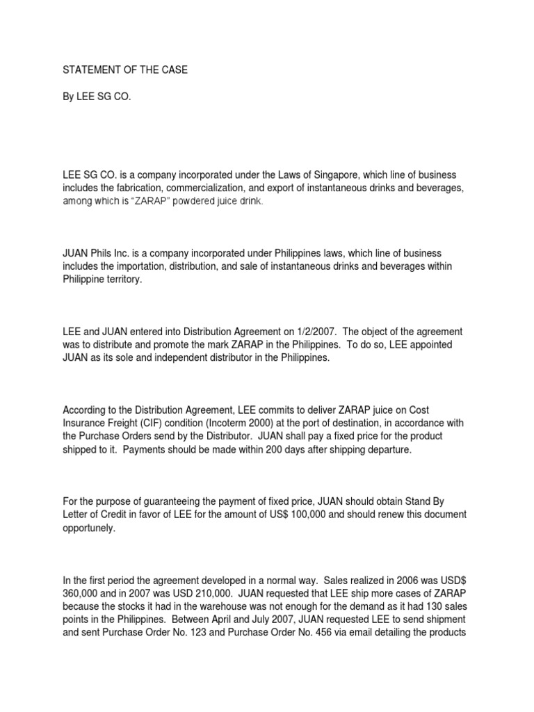 Statement of The Case | PDF | Business Law | Business