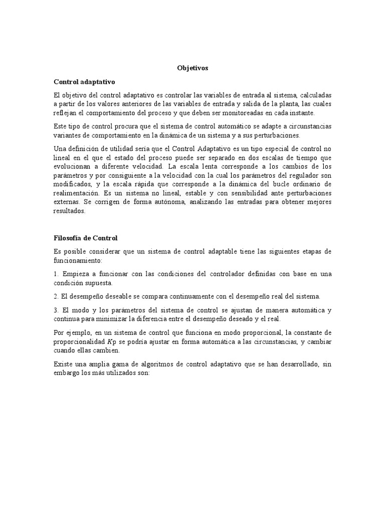 Resumen de Los 3 Modelos Mas Usados de Control Adaptable | PDF | Sistema de control | Ciencia de ...
