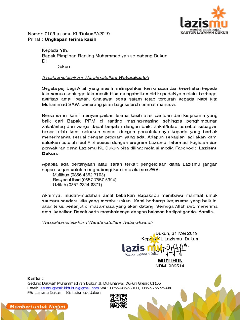 Surat Ucapan Terima Kasih Donatur | PDF