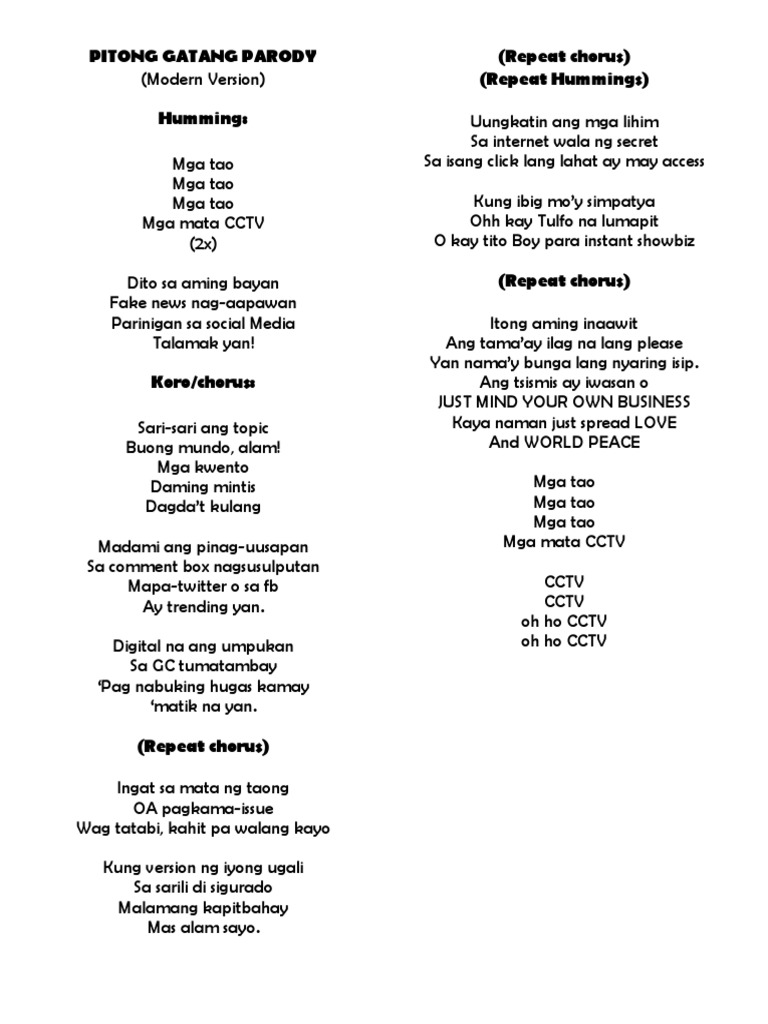 Pitong Gatang Parody | PDF