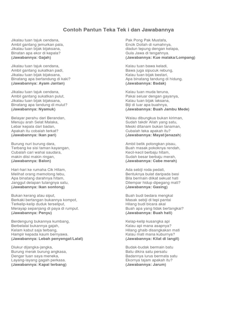 Contoh Pantun Teka-Teki dan Nasehat | PDF | Seni & Disiplin Bahasa