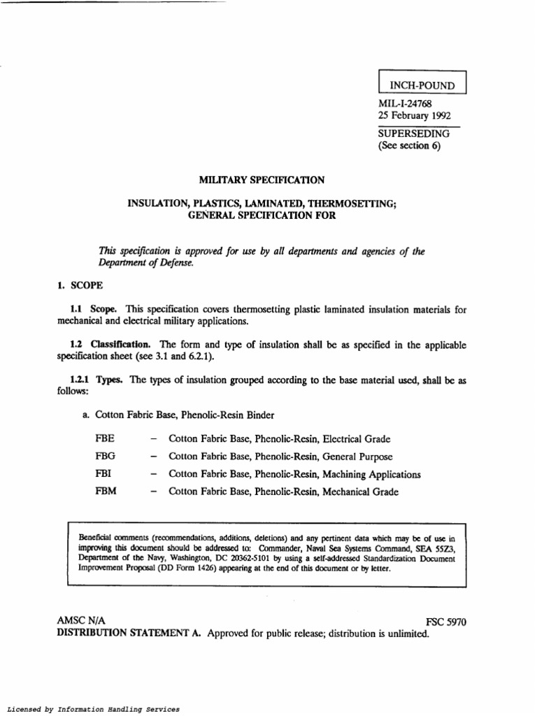 MIL-I-24768 (Insulation, Plastics, Laminated, Thermosetting General ...
