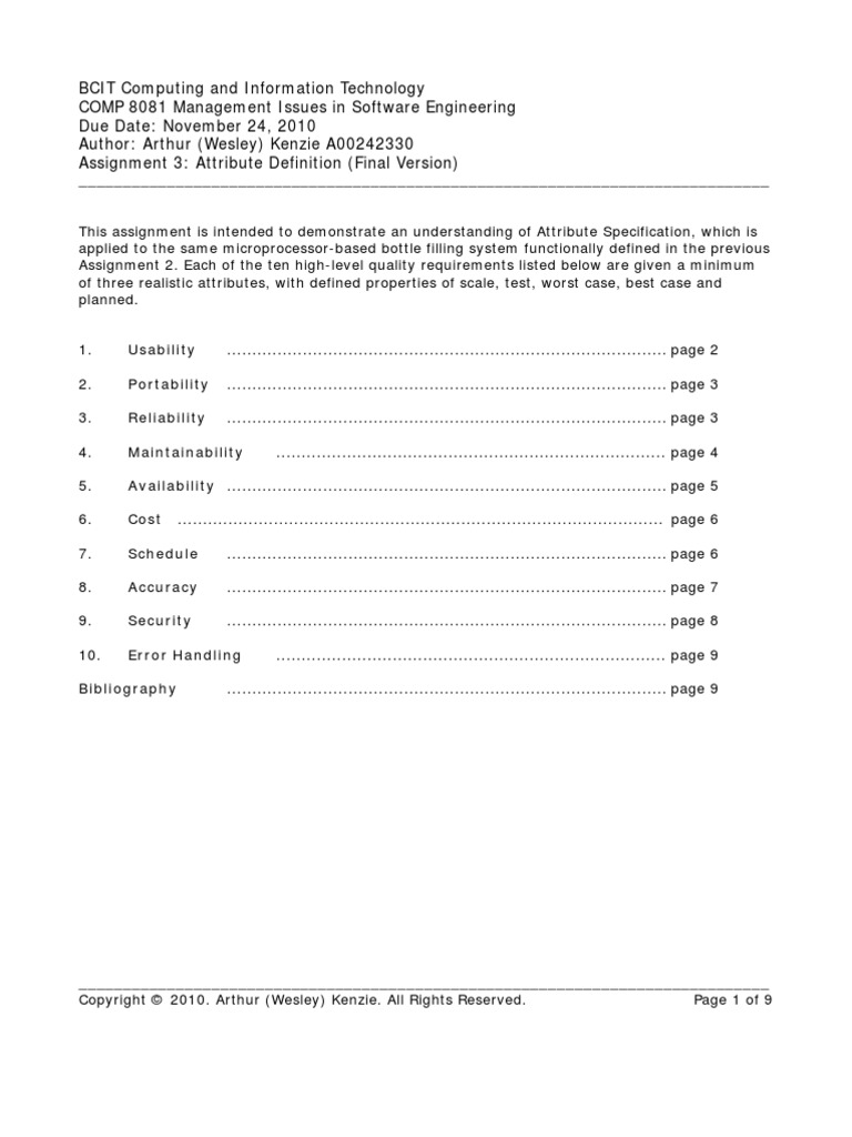 BCIT COMP 8081 Attribute Definition Assignment by Wesley Kenzie, November 2010 | PDF ...