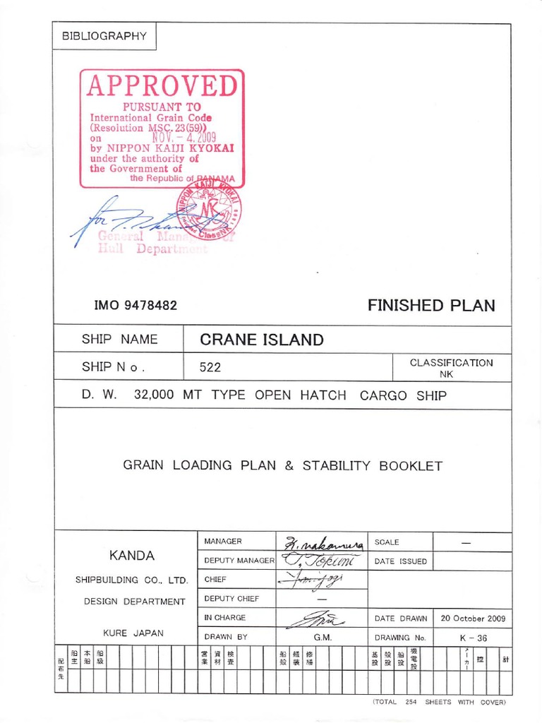 Grain Loading Plan & Stability Booklet for Cargo Vessel CRANE ISLAND ...