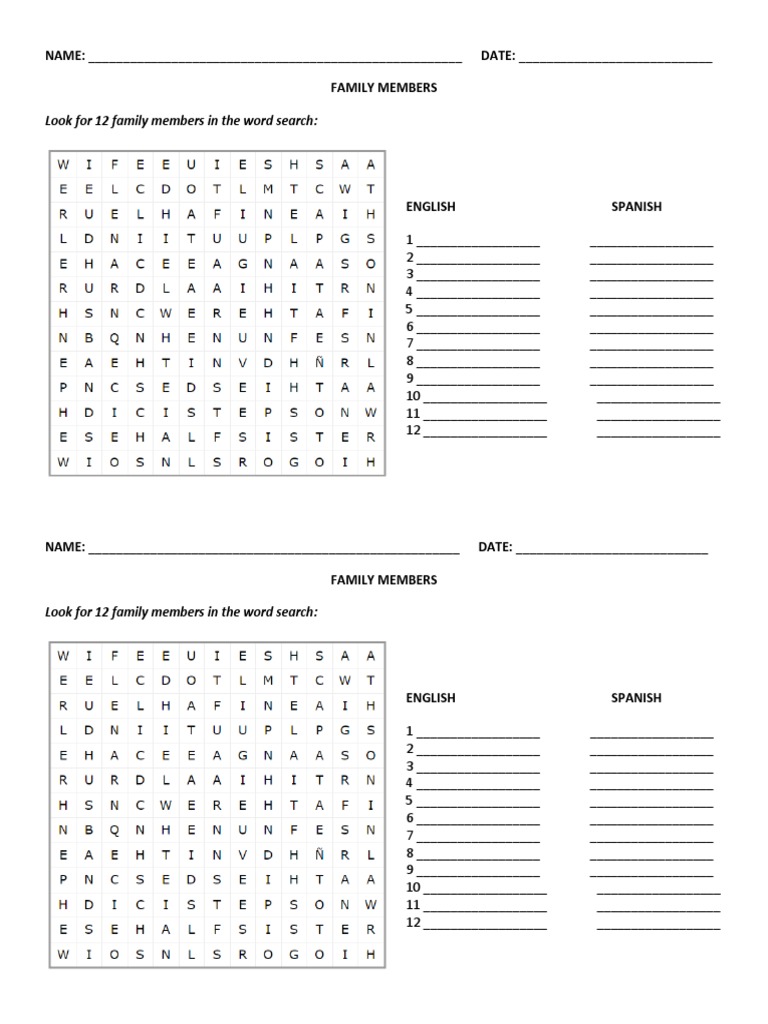 Sopa de Letras Familia | PDF | Word Puzzles | Puzzles