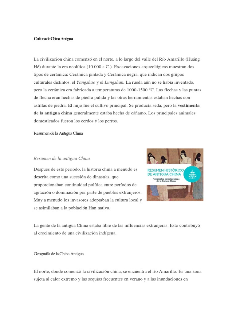 Resumen de la Cultura de la Antigua China | PDF | Historia de china | China