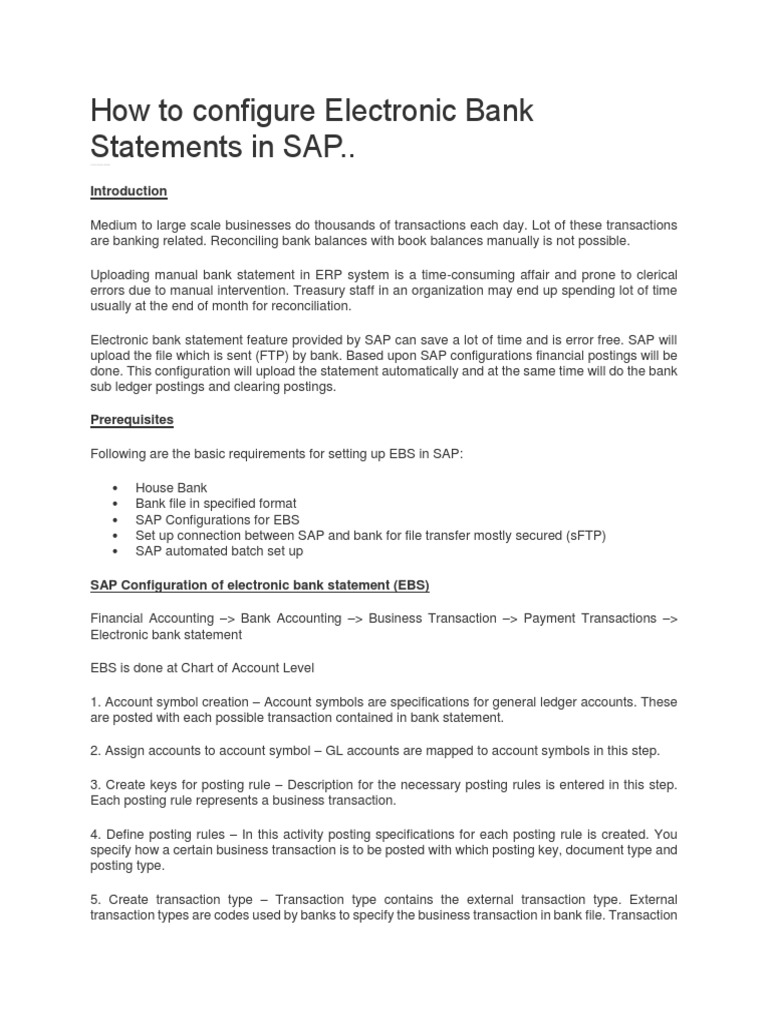 How To Configure Electronic Bank Statements in SAP | PDF | Banks | File Format