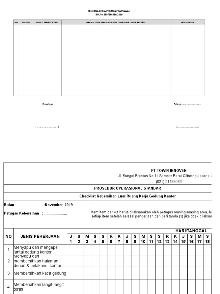 Ceklis Kebersihan Kantor | PDF