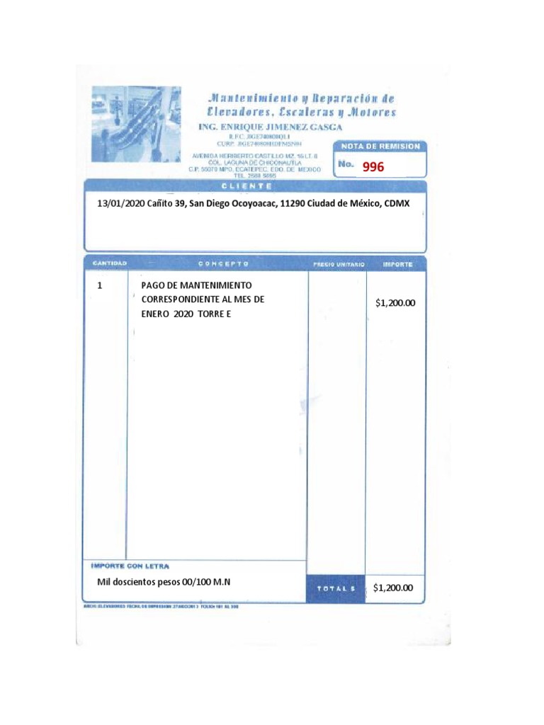 Pago de Mantenimiento Enero 2020 | PDF