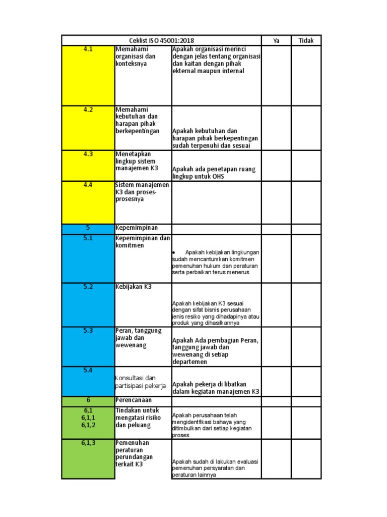 Ceklist ISO 45001:2018 untuk K3 | PDF | Bisnis | Komputer