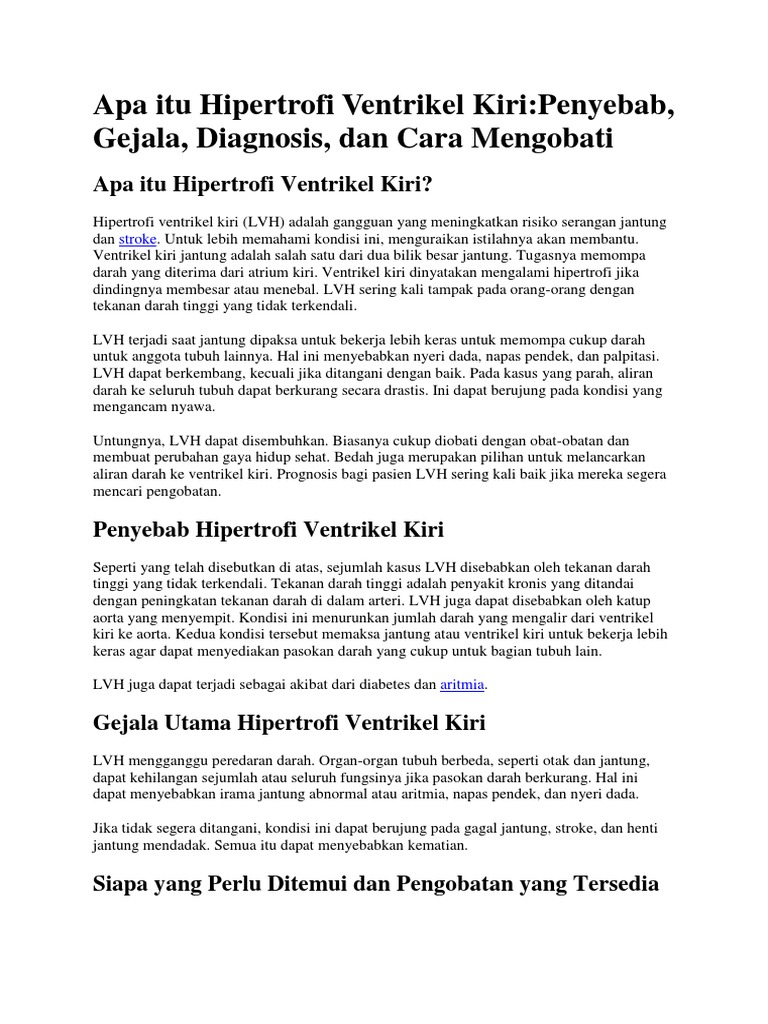 Hipertrofi Ventrikel Kiri: Penyebab dan Pengobatan | PDF