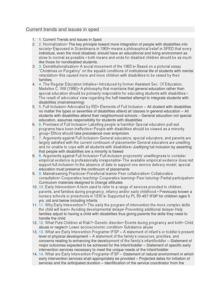 Current Trends and Issues in Sped | PDF | Inclusion (Education) | Preschool