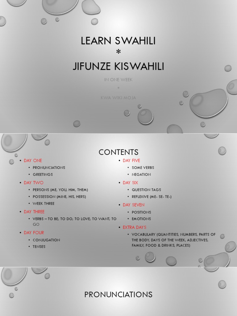 Learn Swahili in One Week Guide | PDF | Grammatical Conjugation ...