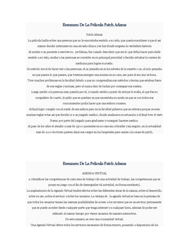 Resumen de La Pelicula Patch Adams | PDF | Internet | Bienestar