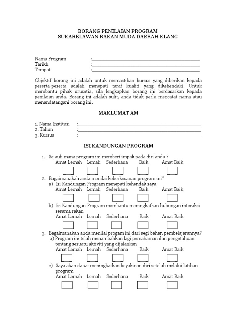 Borang Penilaian Program | PDF