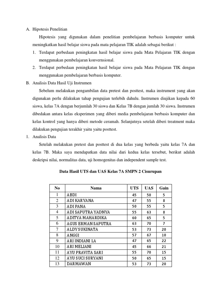 Data Hasil UTS Dan UAS Kelas | PDF