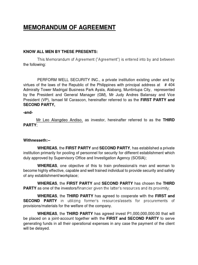 Memorandum of Agreement With 3rd Party | PDF | Identity Document ...