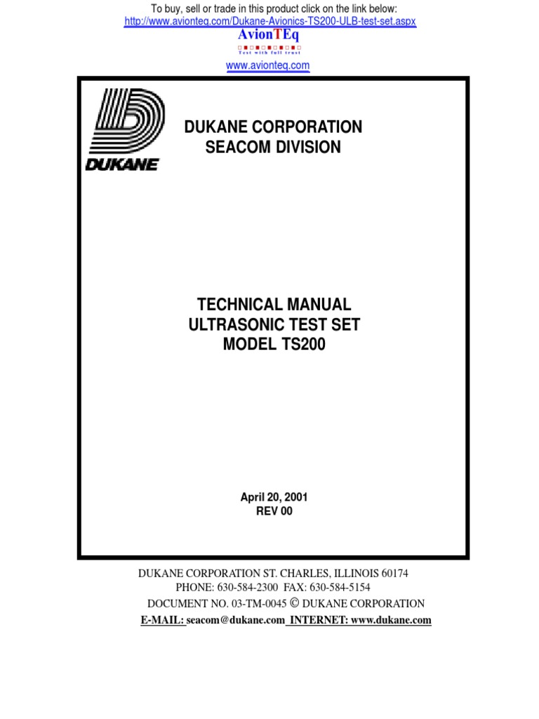 TS200 Ultrasonic Test Set Manual | PDF | Electrical Engineering