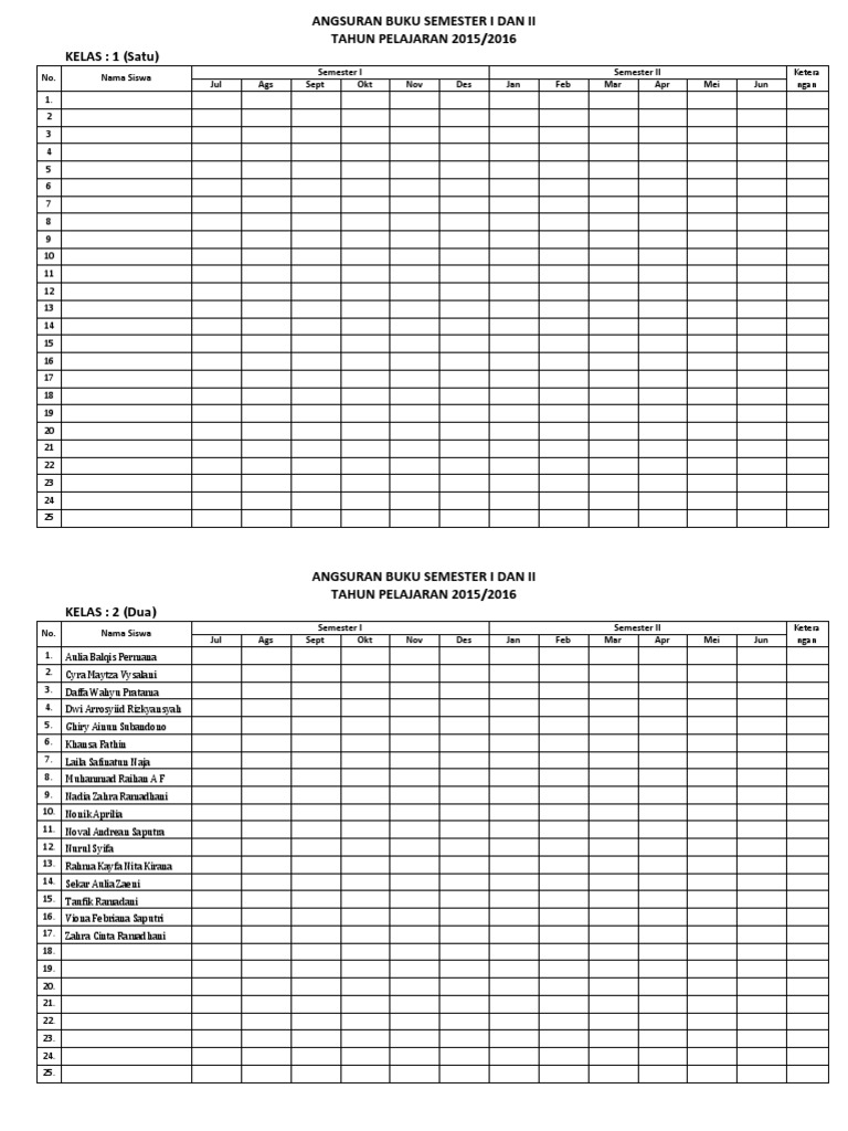 Angsuran Buku Semester I Dan Ii | PDF