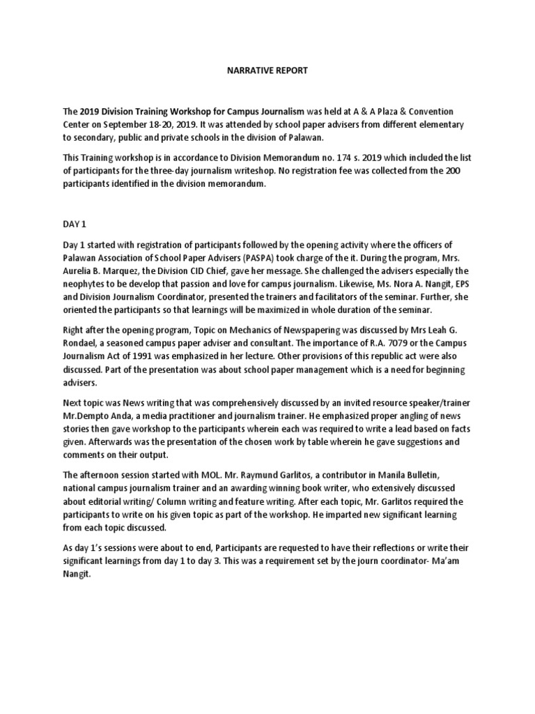 Narrative Report-2019 Journ Training | PDF | Mass Media | Public Sphere