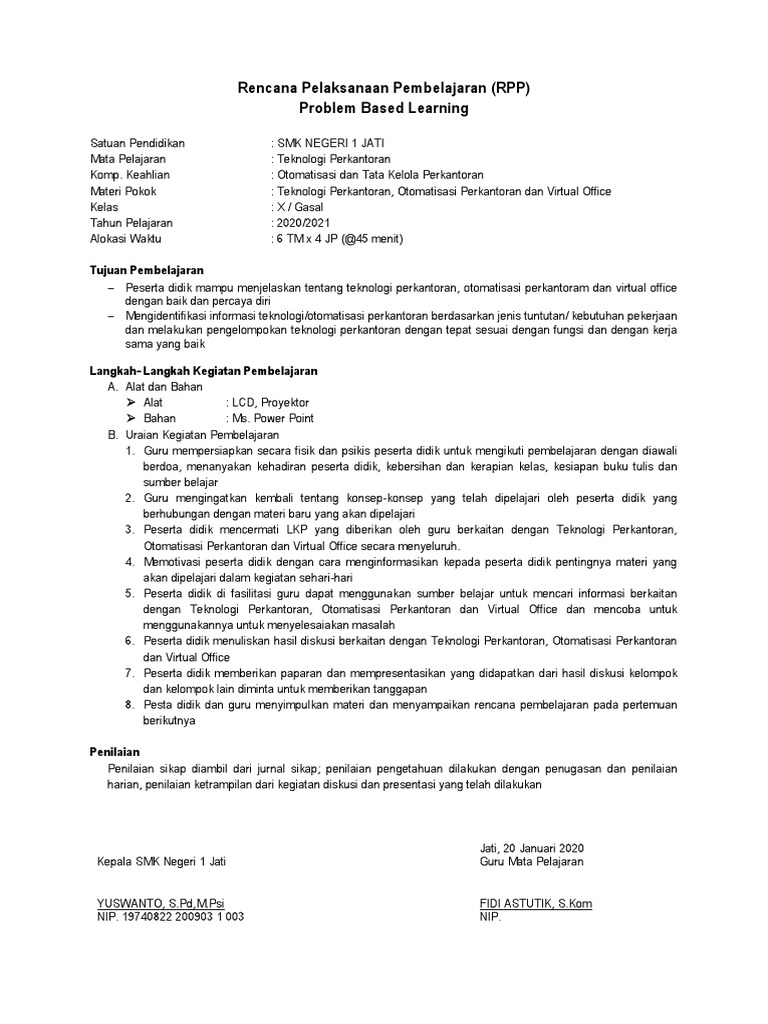 RPP 1 Lembar Tekper KD 1 | PDF