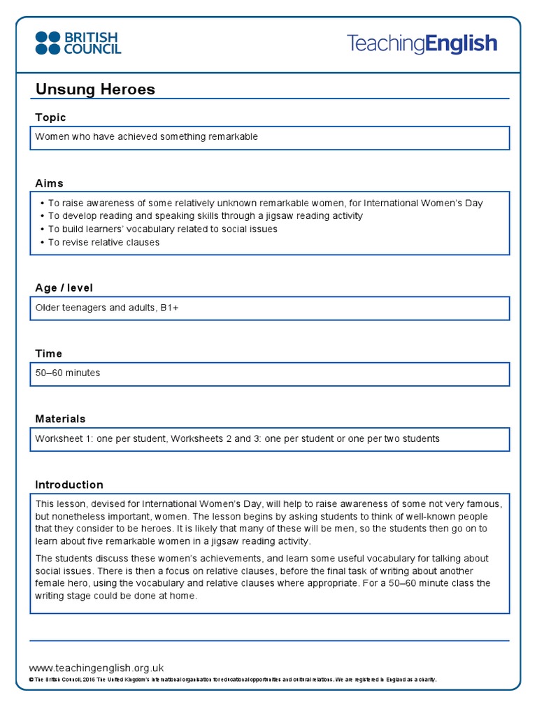 LP Unsung Heroes PDF | PDF | Vocabulary | Reading Comprehension