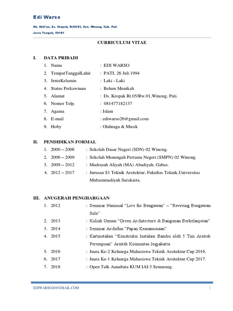 Curriculum Vitae Edi Warso Updated 2019. | PDF