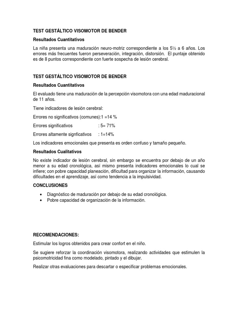 Test Gestáltico Visomotor de Bender | PDF | Cerebro | Neurociencia