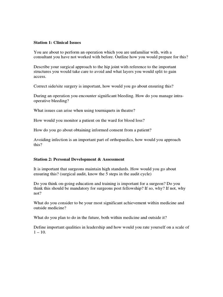 Ortho Interview Questions - 2007 | PDF | Surgery | Bleeding Ortho Interview Questions - 2007 | PDF | Surgery | Bleeding