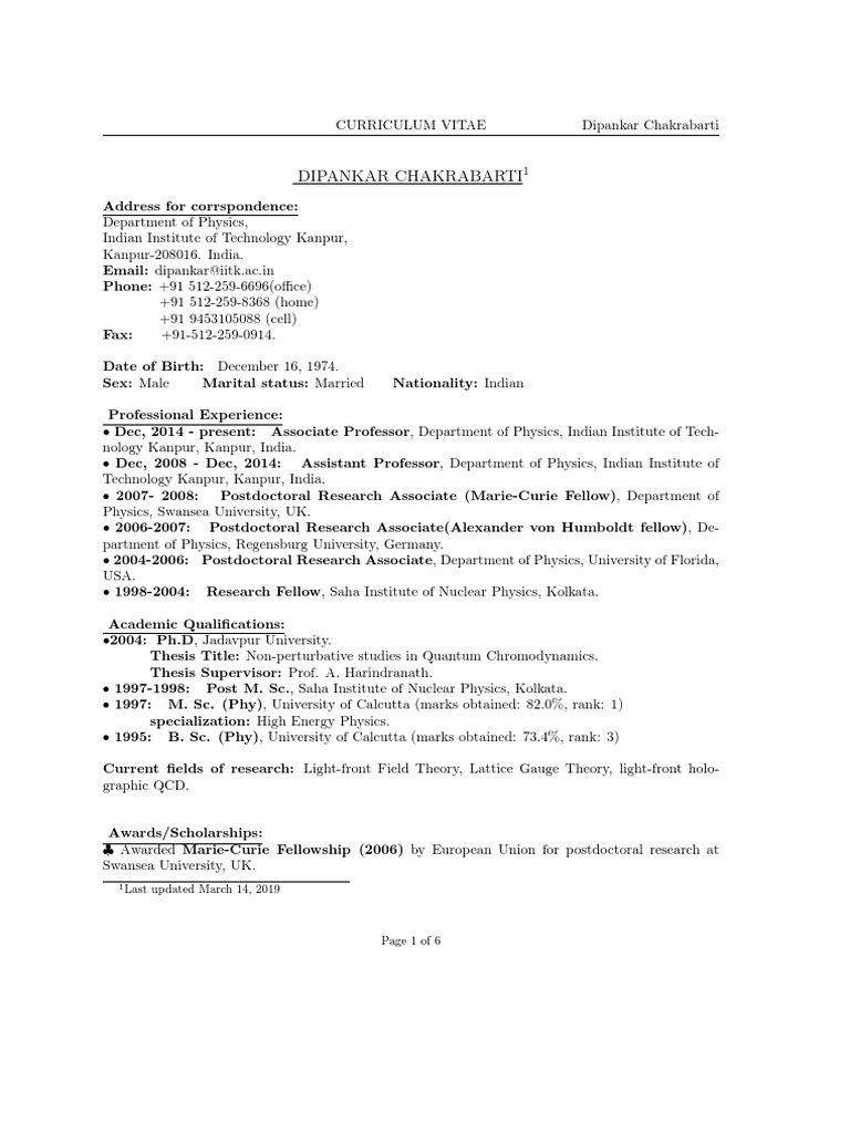 CV | PDF | Quantum Chromodynamics | Particle Physics
