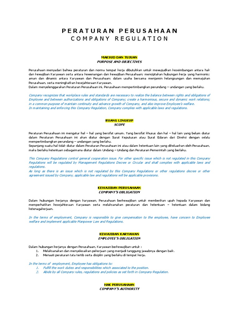 GDAP Draft Peraturan Perusahaan | PDF