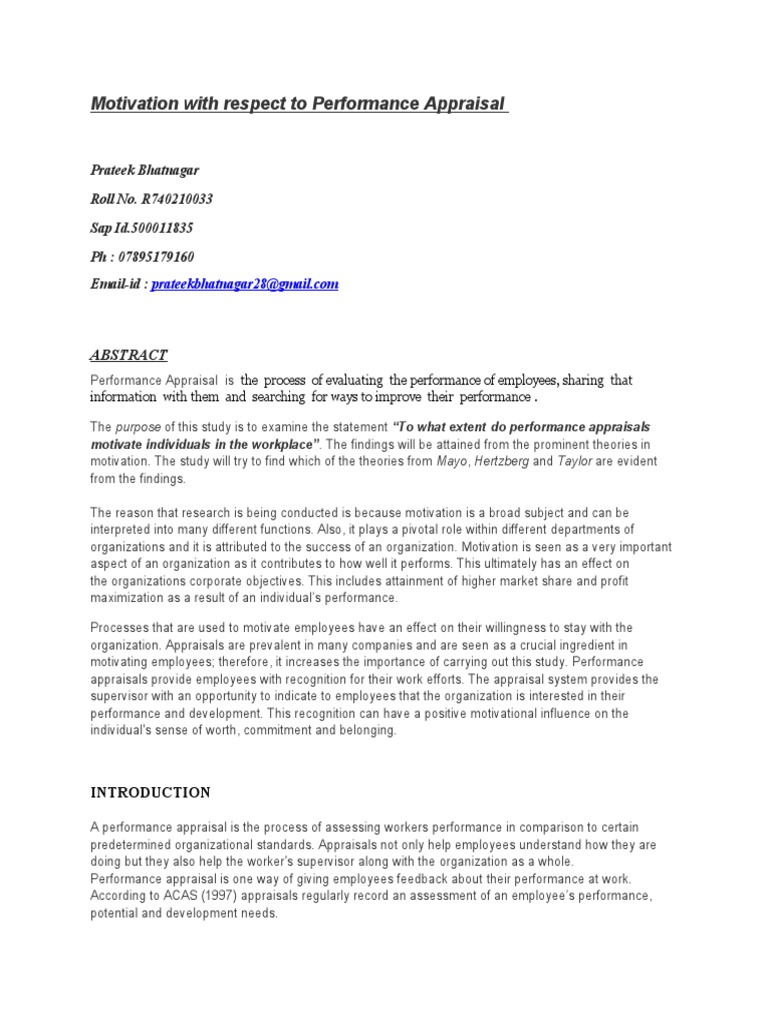 Motivation With Respect To Performance Appraisal | PDF | Motivation ...