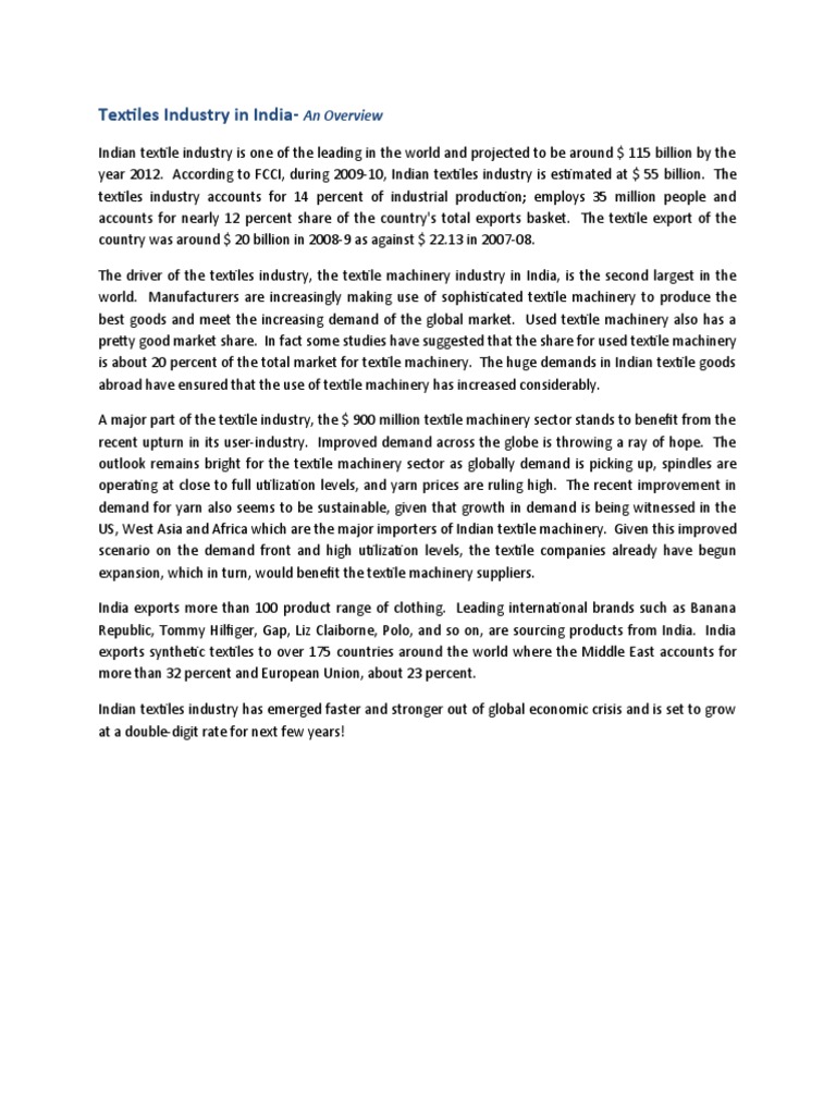Indian Textile Industry Overview | PDF