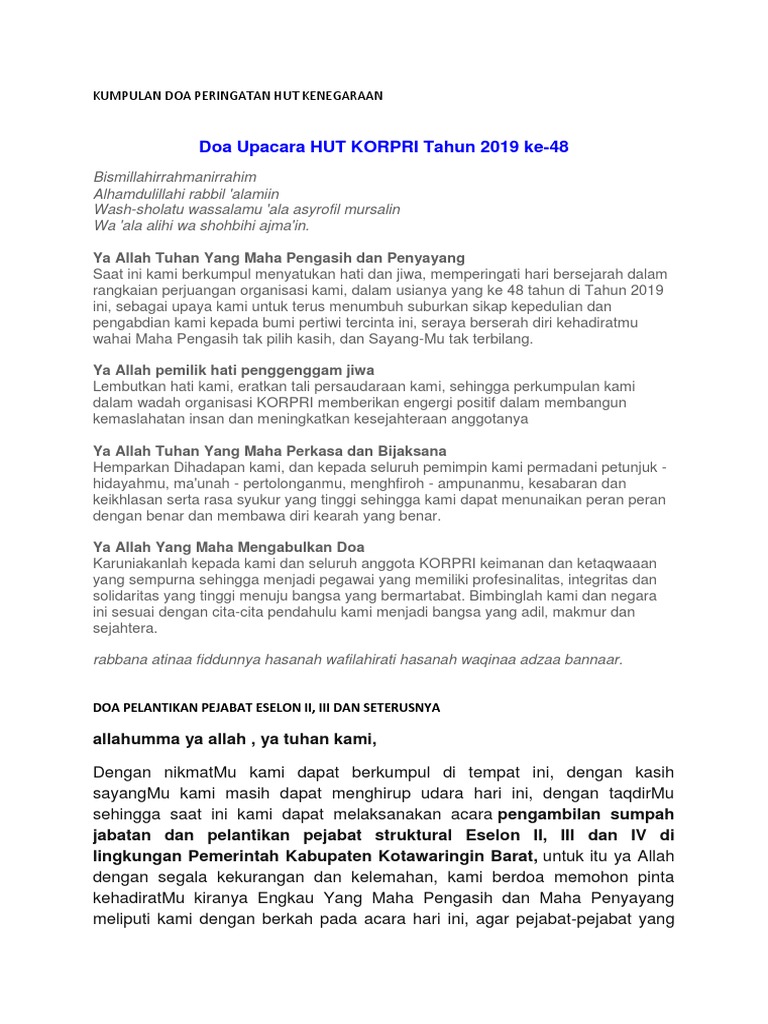 Kumpulan Doa Peringatan Hut Kenegaraan | PDF