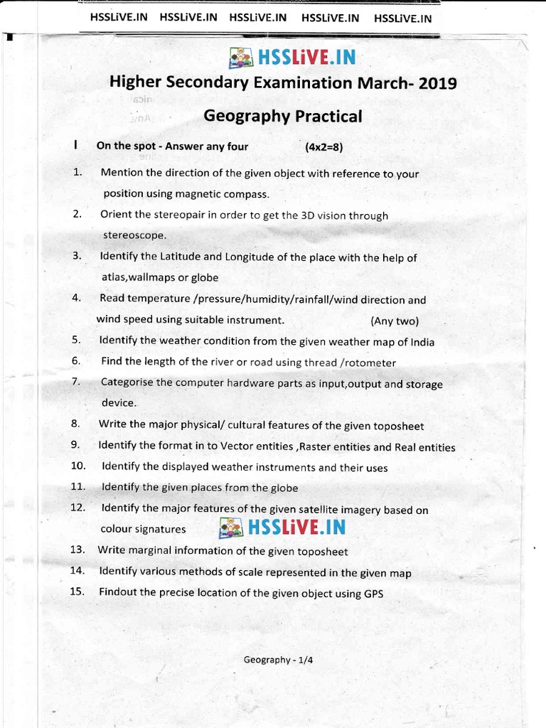 Hsslive XII Geography Practical Question 2019 PDF | PDF | Map ...
