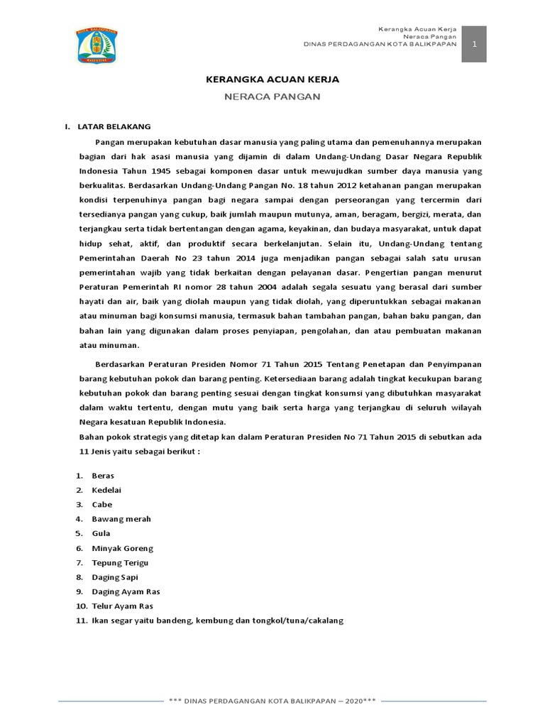 Kak Neraca Pangan 2020 | PDF | Bisnis | Pengelolaan Keuangan & Uang