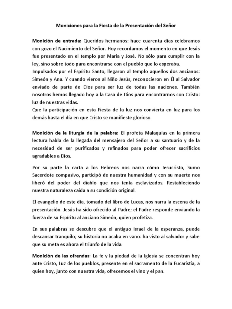 Moniciones Fiesta de La Presentación Del Señor | PDF