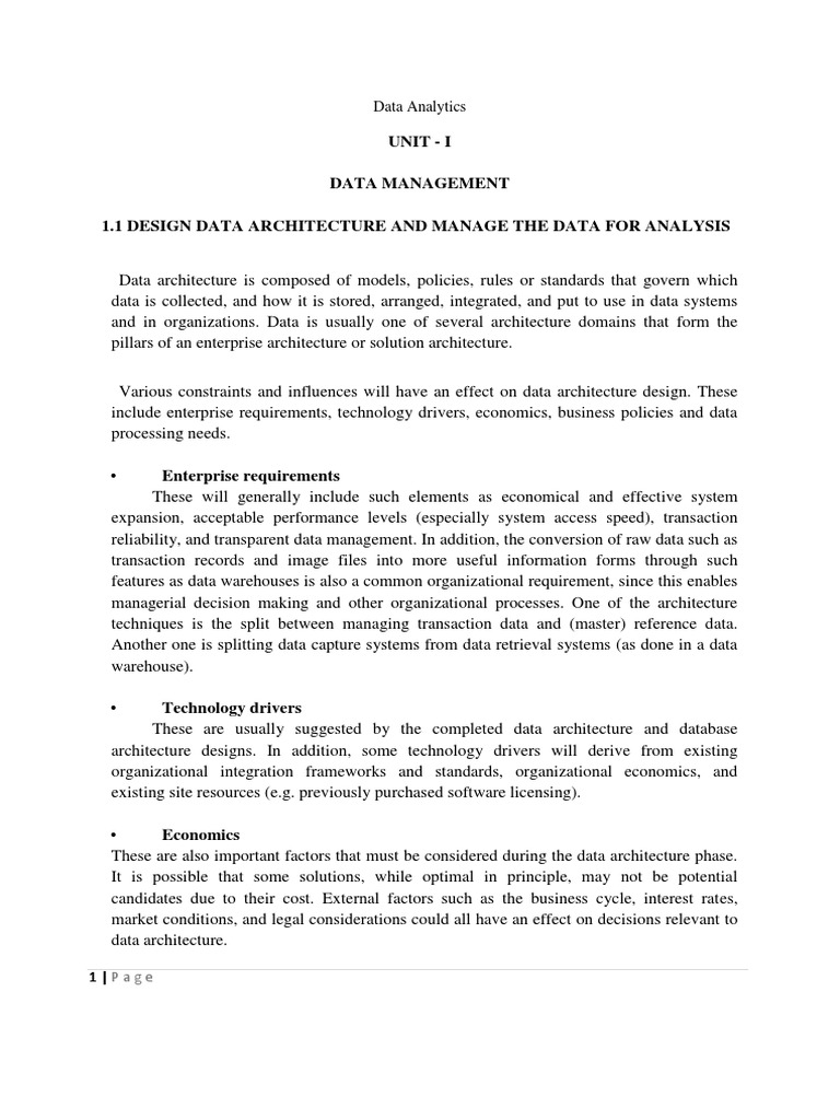 Data Analytics - Unit 1 | PDF | Conceptual Model | Data Analysis