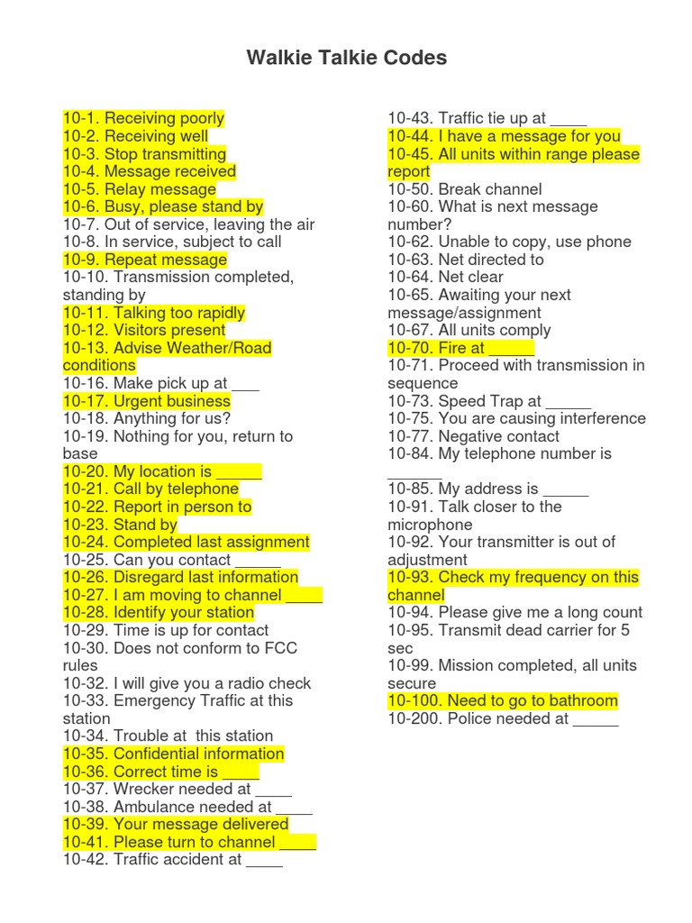 2 Way Radio Codes Lingo | PDF | Transmitter | Radio