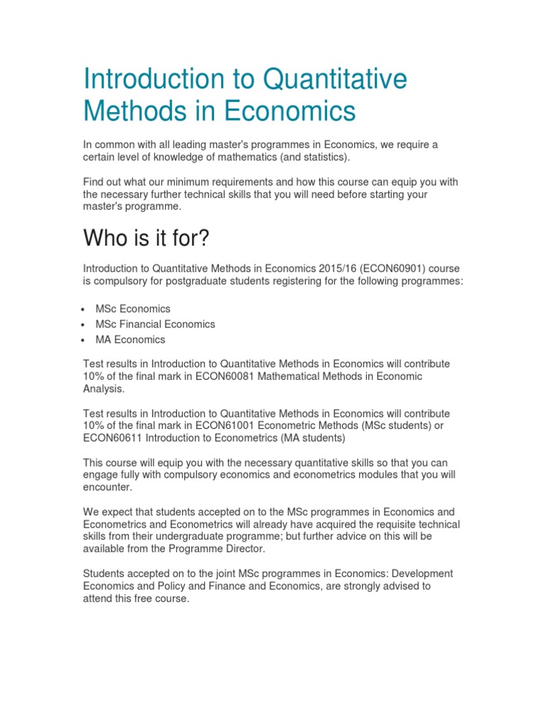 Introduction To Quantitative Methods in Economics | PDF | Probability ...