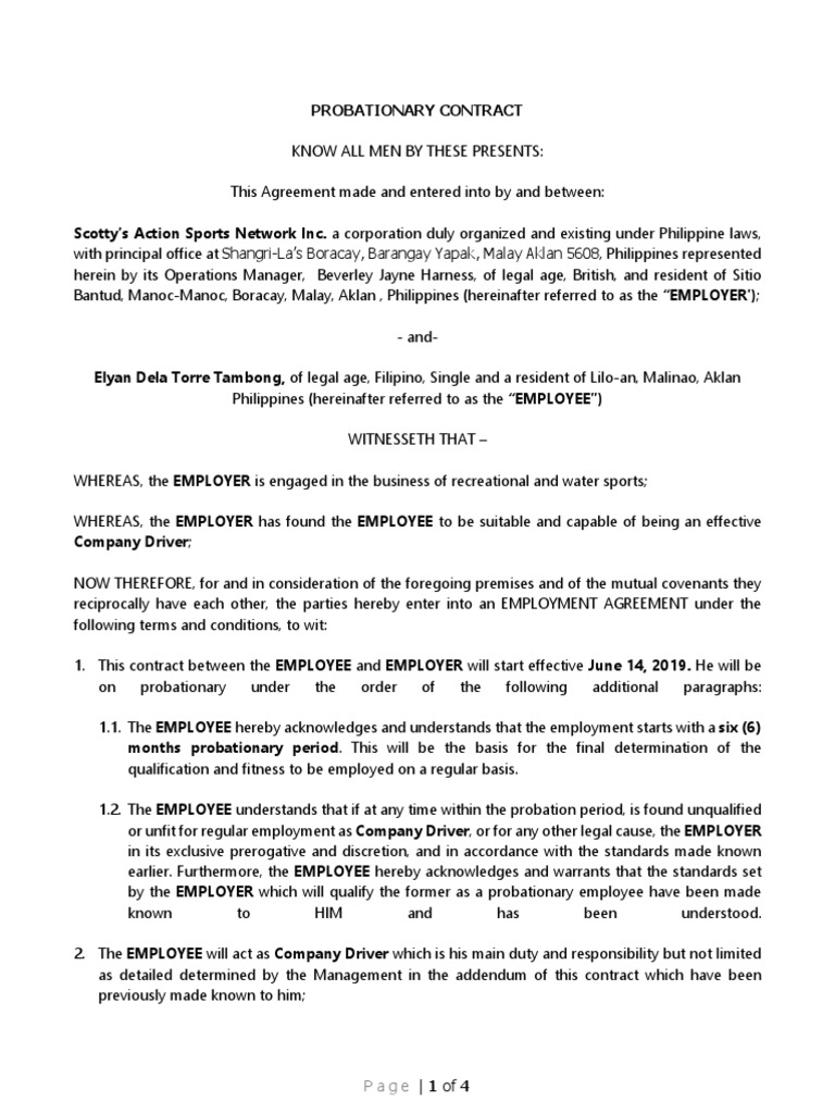 Probationary Employment Terms | PDF | Overtime | Employment