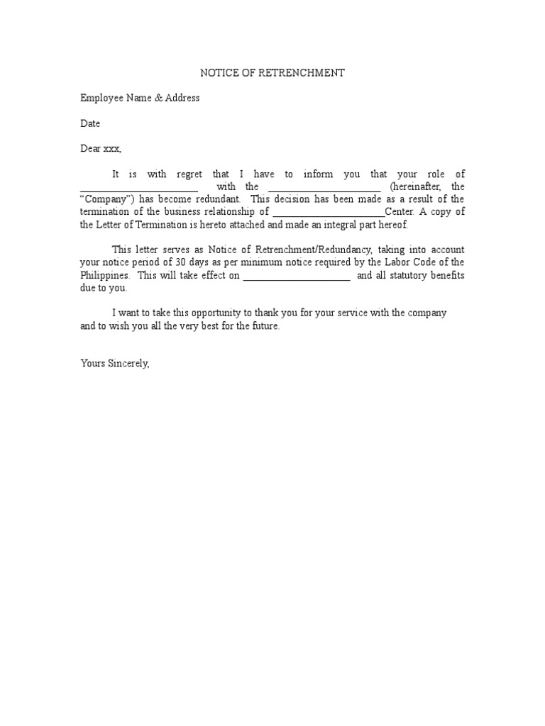 Template Letter For Redundancy | PDF | Finance & Money Management