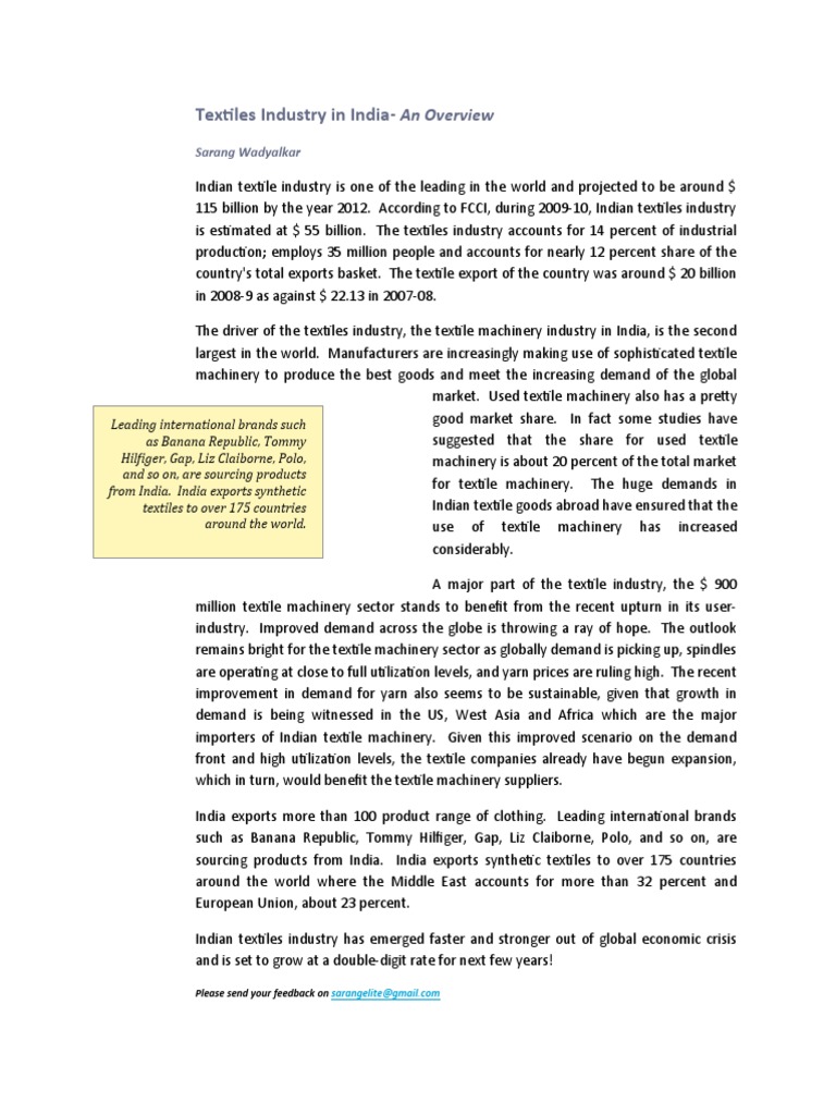 Textiles Industry in India - An Overview | PDF | Textile Industry ...