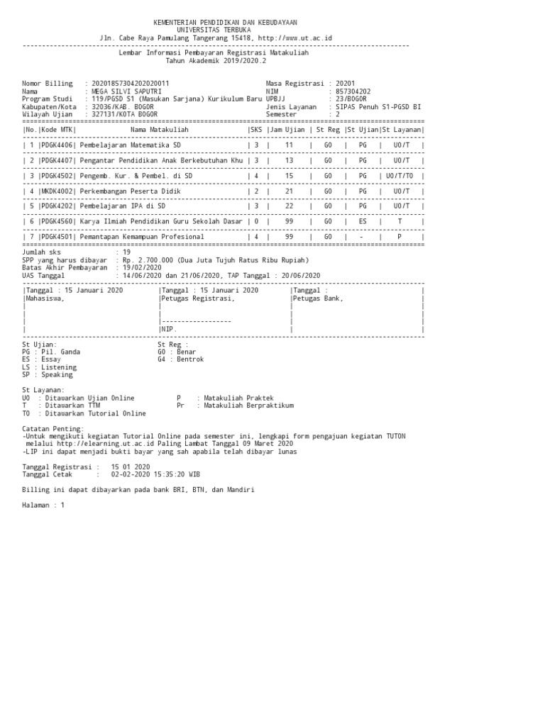 Contoh Billing Ut | PDF