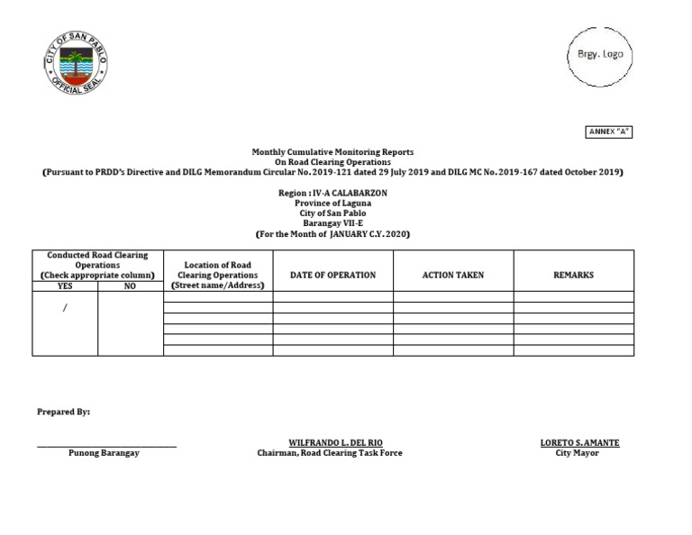 Monthly Road Clearing Report - January 2020 | PDF