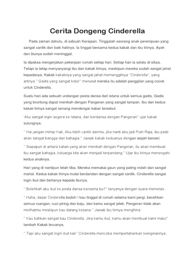 Cerita Dongeng Cinderella Dalam Bahasa Indonesia | PDF | Seni | Fiksi ...