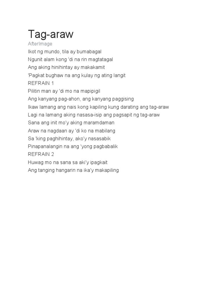 Sa Pagdating NG Tag Araw Lyrics PDF | PDF