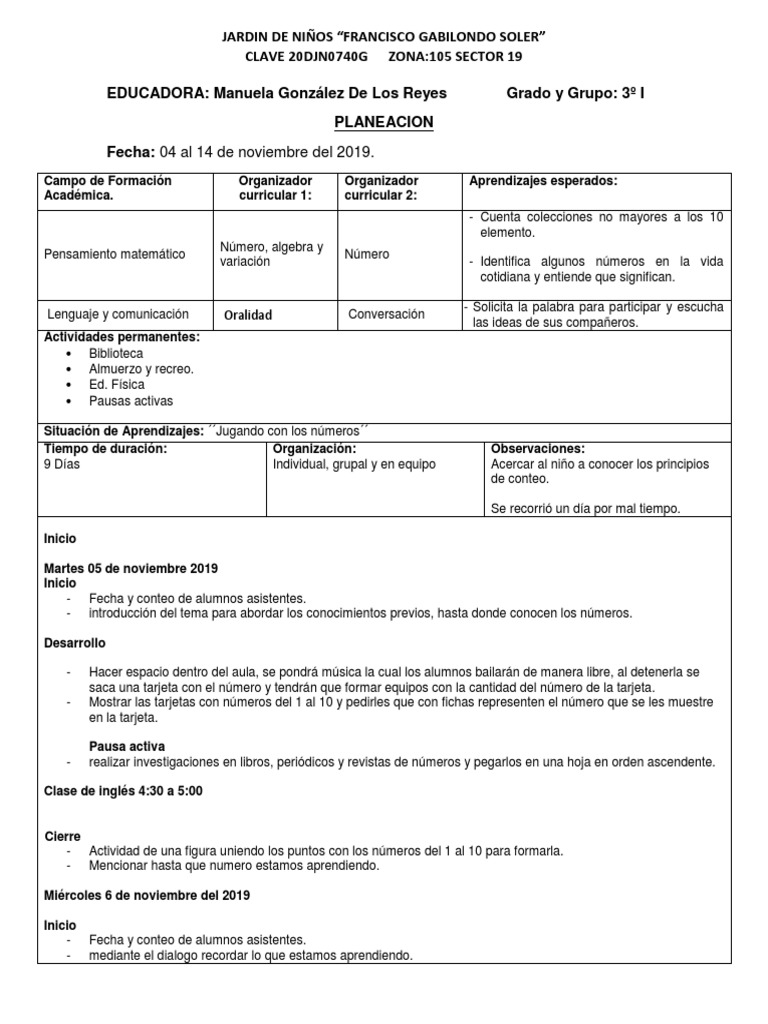 Juguemos Con Los Numeros Noviembre | PDF | Educación de la primera ...