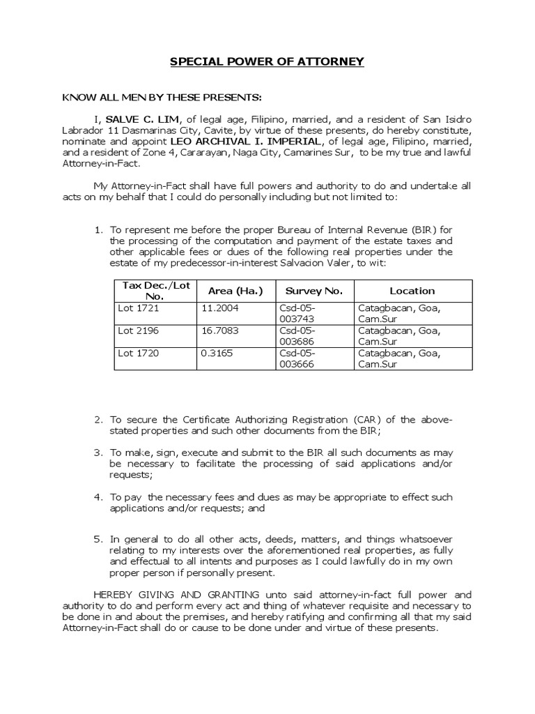 Spa-Salve Lim (Bir) | PDF | Power Of Attorney | Notary Public